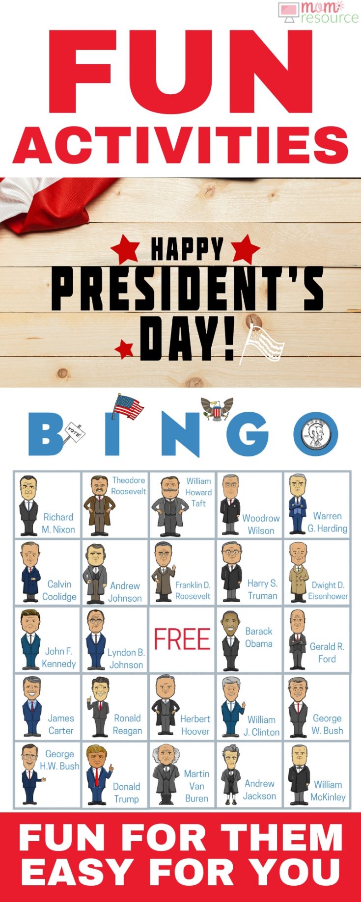 Presidents of the United States Bingo - Printable, Modern, Easy & Fun