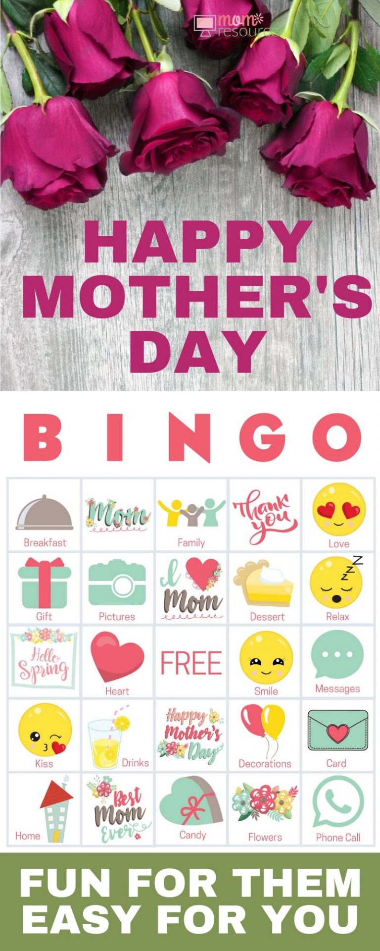 Mother's Day Bingo Card Game - Perfect Modern Fun Design